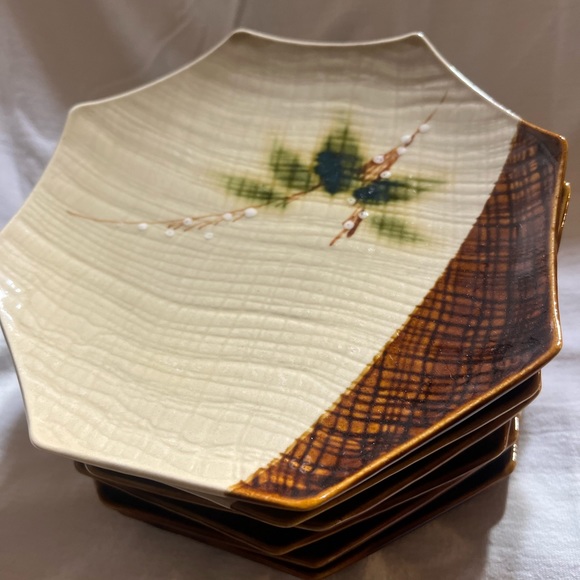 Dining | Vintage Octagon Plates From China 6 Brown White And Green ...